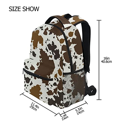 Krafig Cow Print Brown Boys Girls Kids School Backpacks Bookbag, Elementary School Bag Travel Backpack Daypack