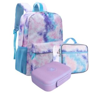 kids backpack and lunch box set with a bento box (pastel tie dye)