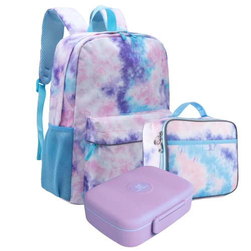 Kids Backpack and Lunch Box Set with a Bento Box (Pastel Tie Dye)