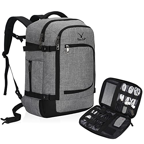 Hynes Eagle Travel Backpack 40L Flight Approved Carry on Backpack Light Grey with Black Electronics Organizer