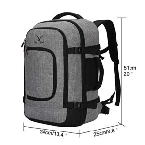 Hynes Eagle Travel Backpack 40L Flight Approved Carry on Backpack Light Grey with Black Electronics Organizer