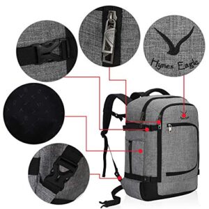 Hynes Eagle Travel Backpack 40L Flight Approved Carry on Backpack Light Grey with Black Electronics Organizer