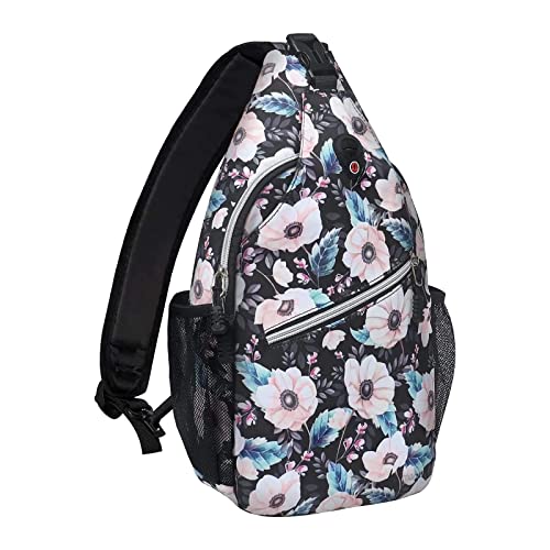 MOSISO Sling Backpack, Multipurpose Travel Hiking Daypack Rope Crossbody Shoulder Bag, Windflowers