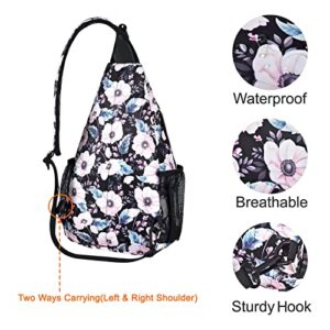 MOSISO Sling Backpack, Multipurpose Travel Hiking Daypack Rope Crossbody Shoulder Bag, Windflowers