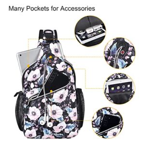 MOSISO Sling Backpack, Multipurpose Travel Hiking Daypack Rope Crossbody Shoulder Bag, Windflowers