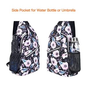 MOSISO Sling Backpack, Multipurpose Travel Hiking Daypack Rope Crossbody Shoulder Bag, Windflowers