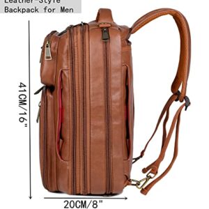 Leather Laptop Backpack Briefcase Hybrid 15.6 Inch Laptop Travel Backpack Hiking College Backpack for Men BC-04 (Brown)