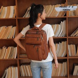 Leather Laptop Backpack Briefcase Hybrid 15.6 Inch Laptop Travel Backpack Hiking College Backpack for Men BC-04 (Brown)