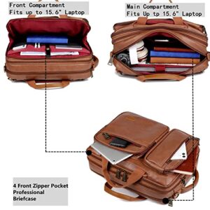 Leather Laptop Backpack Briefcase Hybrid 15.6 Inch Laptop Travel Backpack Hiking College Backpack for Men BC-04 (Brown)