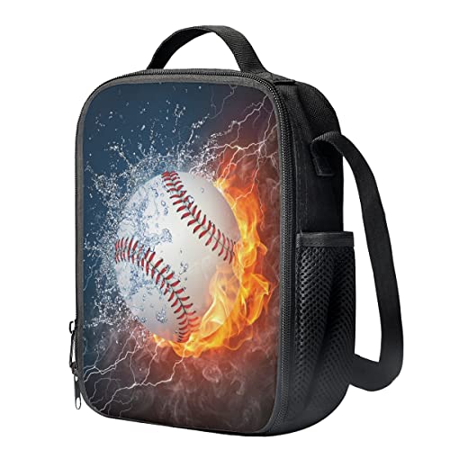 TOADDMOS Fire Water Baseball Kids Backpacks Boys School Bookbags Large Capacity Preschool Bookbag Set with Lunch Box and Pencil Case, Children School Bag Set