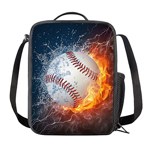 TOADDMOS Fire Water Baseball Kids Backpacks Boys School Bookbags Large Capacity Preschool Bookbag Set with Lunch Box and Pencil Case, Children School Bag Set