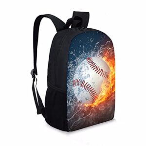 TOADDMOS Fire Water Baseball Kids Backpacks Boys School Bookbags Large Capacity Preschool Bookbag Set with Lunch Box and Pencil Case, Children School Bag Set