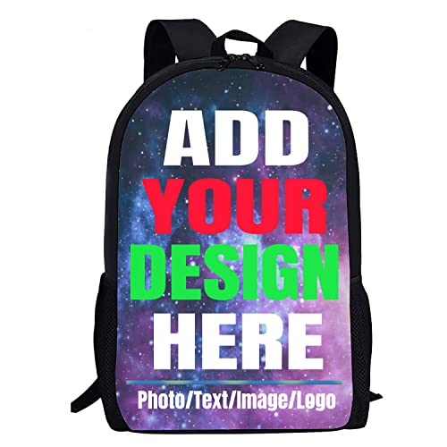 Lraggxod Custom School Backpack for boys girls, Personalized Durable Backpack Add Your Photos Text Logo Men Women, Customized 17Inch Student Bookbag for Travel, Work and School