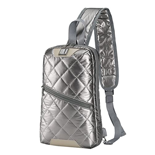 GBLQ PLUS Sling Bags, Iridescent Crossbody Shoulder Puffer Backpack for Women Men, Travel Hiking Small Chest Bag Daypack (Metallic Amber)