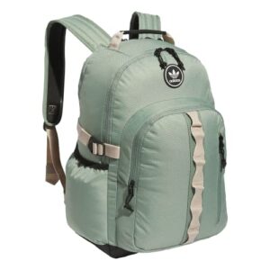 adidas originals trefoil patch backpack, silver green/wonder beige/black, one size