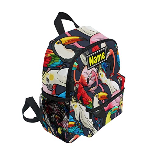 Glaphy Custom Kids Backpack for Boys Girls, Colorful Flamingo Parrots Birds Toddler Backpack Kindergarten Elementary, Personalized Name Preschool Bookbag with Chest Strap