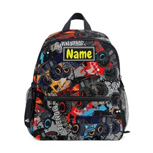 glaphy custom kids backpack for boys girls, monster truck camo toddler backpack kindergarten elementary, personalized name preschool bookbag with chest strap