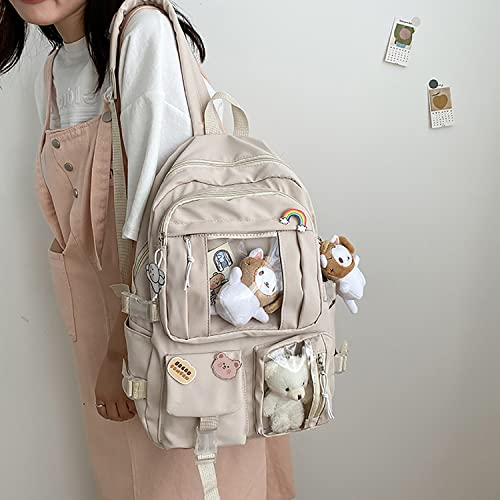 Bersauji Kawaii Backpack with Badge Pins Cute Animal Keychain Aesthetic Backpack for Girls Large Capacity School Backpack