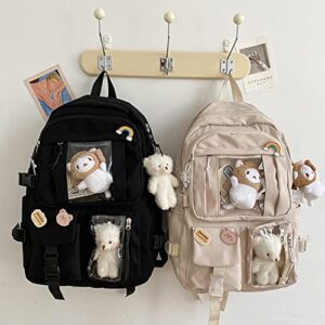 Bersauji Kawaii Backpack with Badge Pins Cute Animal Keychain Aesthetic Backpack for Girls Large Capacity School Backpack