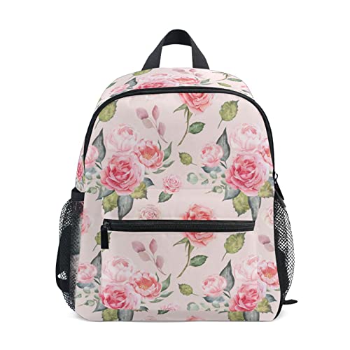 Sletend Toddler Backpack Rose Floral Waterproof With Name Tag Mini Backpack Boys/Girls Cute Small Backpack Kindergarten Pre School Bags (S)