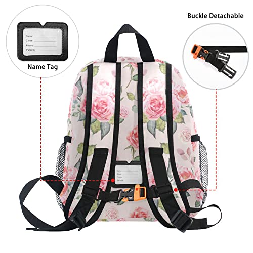 Sletend Toddler Backpack Rose Floral Waterproof With Name Tag Mini Backpack Boys/Girls Cute Small Backpack Kindergarten Pre School Bags (S)