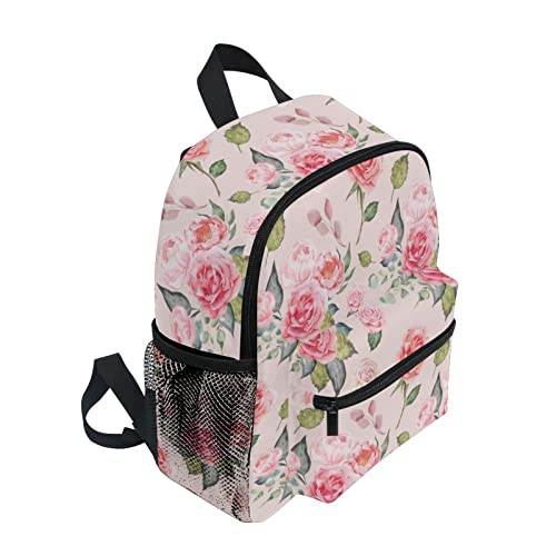 Sletend Toddler Backpack Rose Floral Waterproof With Name Tag Mini Backpack Boys/Girls Cute Small Backpack Kindergarten Pre School Bags (S)