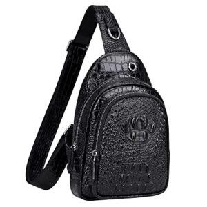 pijushi crocodile leather sling bag for men casual daypack sling backpack(pe020 black)