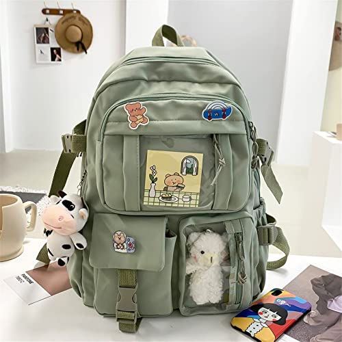 Stylifeo Kawaii Backpack with Cute Bear Plush Kawaii Pin Accessories Large Capacity Aesthetic School Bags Cute Bookbag for Girls Teen(Green)