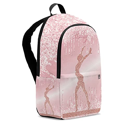 Urcustom Personalized Name Pink Glitter Print Girls Gymnastics Backpack Unisex Bookbag for Boy Girl Travel Daypack Bag Purse 17.7 IN