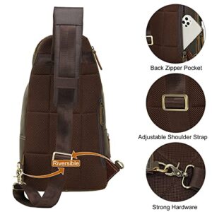 TIDING Men's Genuine Leather Sling Bag Vintage 11 Inch Tablet Crossbody Chest Daypack with Detachable Pocket