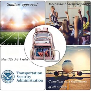 SOFARA 2pcs Clear Backpack for School Stadium Approved Transparent Bookbag See Through Student Teen (Rose Gold)