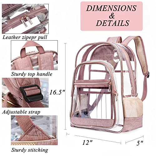 SOFARA 2pcs Clear Backpack for School Stadium Approved Transparent Bookbag See Through Student Teen (Rose Gold)