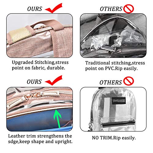 SOFARA 2pcs Clear Backpack for School Stadium Approved Transparent Bookbag See Through Student Teen (Rose Gold)