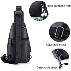 BULLCAPTAIN Genuine Leather Sling Chest Bag Multi-pockets Men Crossbody Bag Travel Casual Small Shoulder Backpack (Black)