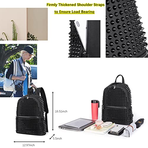 CmengAo Black Studded Backpack for Women, Large Punk Casual Traveling Daypack Rivet Backpack