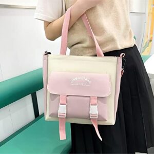 LaurelTree Kawaii Aesthetic Cute 5pcs School Bags Set with Accessories School Suppliers for Teens Girls Backpack Tote Bag (Pink)