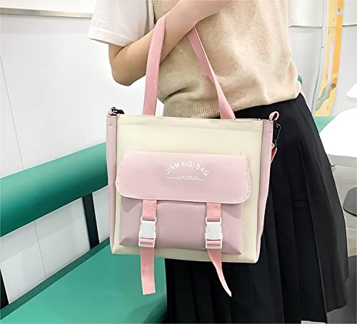 LaurelTree Kawaii Aesthetic Cute 5pcs School Bags Set with Accessories School Suppliers for Teens Girls Backpack Tote Bag (Pink)