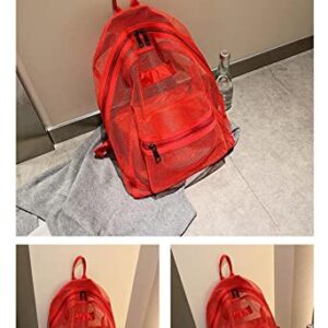 MeganJDesigns Transparent Mesh Backpacks Heavy Duty Semi-See Through Stadium Approved Student Backpack with Reinforced Straps (04#Red)