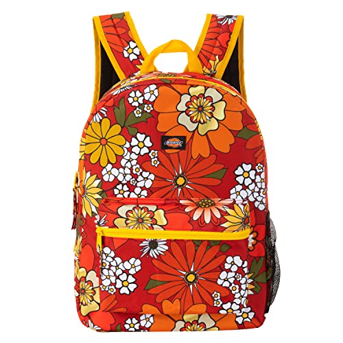 Dickies Backpack Classic Logo Water Resistant Casual Daypack for Travel Fits 15.6 Inch Notebook (Orange Flower)