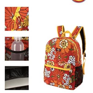 Dickies Backpack Classic Logo Water Resistant Casual Daypack for Travel Fits 15.6 Inch Notebook (Orange Flower)