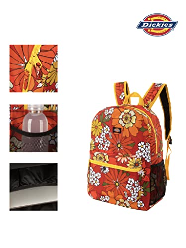 Dickies Backpack Classic Logo Water Resistant Casual Daypack for Travel Fits 15.6 Inch Notebook (Orange Flower)