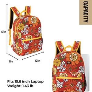 Dickies Backpack Classic Logo Water Resistant Casual Daypack for Travel Fits 15.6 Inch Notebook (Orange Flower)