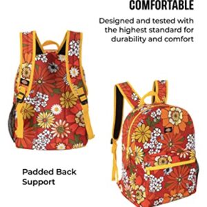 Dickies Backpack Classic Logo Water Resistant Casual Daypack for Travel Fits 15.6 Inch Notebook (Orange Flower)