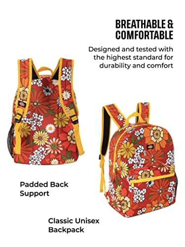 Dickies Backpack Classic Logo Water Resistant Casual Daypack for Travel Fits 15.6 Inch Notebook (Orange Flower)