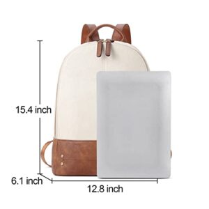 CLUCI Laptop Backpack for Women Leather 15.6 inch Computer Backpack Travel Vintage Large Bag Beige With Brown 2