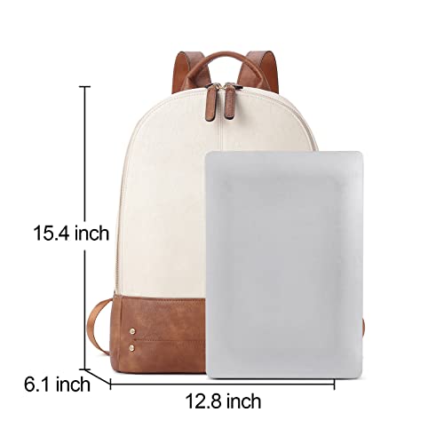 CLUCI Laptop Backpack for Women Leather 15.6 inch Computer Backpack Travel Vintage Large Bag Beige With Brown 2