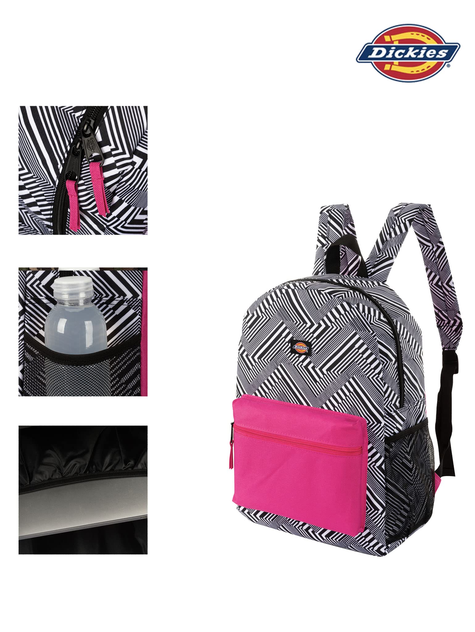 Dickies Freshman Backpack Classic Logo Water Resistant Casual Daypack for Travel Fits 15.6 Inch Notebook (Fushia Black)