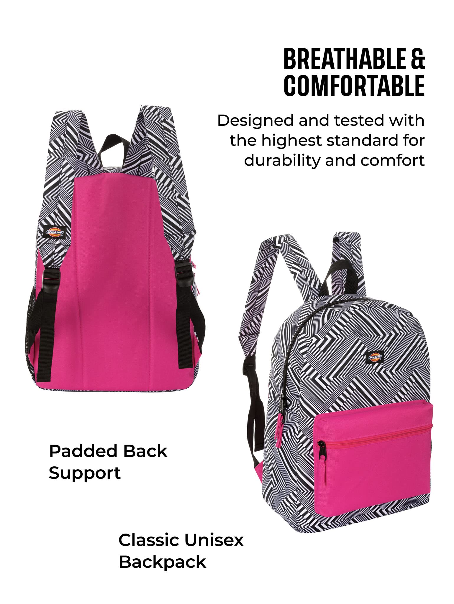 Dickies Freshman Backpack Classic Logo Water Resistant Casual Daypack for Travel Fits 15.6 Inch Notebook (Fushia Black)