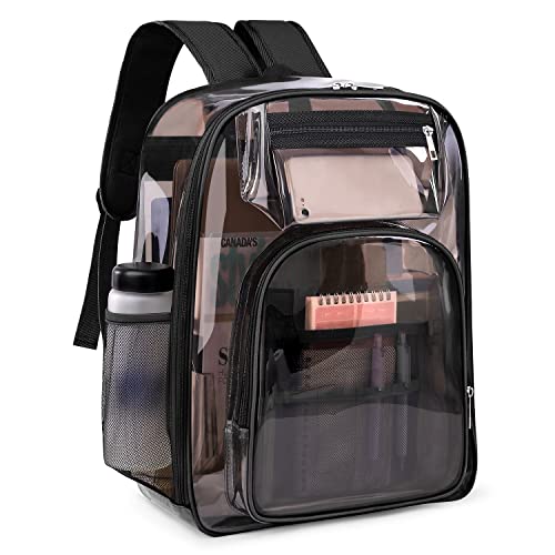 SIMBOOM Clear Backpack, Heavy Duty TPU Transparent Backpacks Large See Through Bookbag with Reinforced Strap for School, Stadium, Security, Work, Travel, College, Sporting Events, Concert (Black)