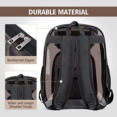 SIMBOOM Clear Backpack, Heavy Duty TPU Transparent Backpacks Large See Through Bookbag with Reinforced Strap for School, Stadium, Security, Work, Travel, College, Sporting Events, Concert (Black)